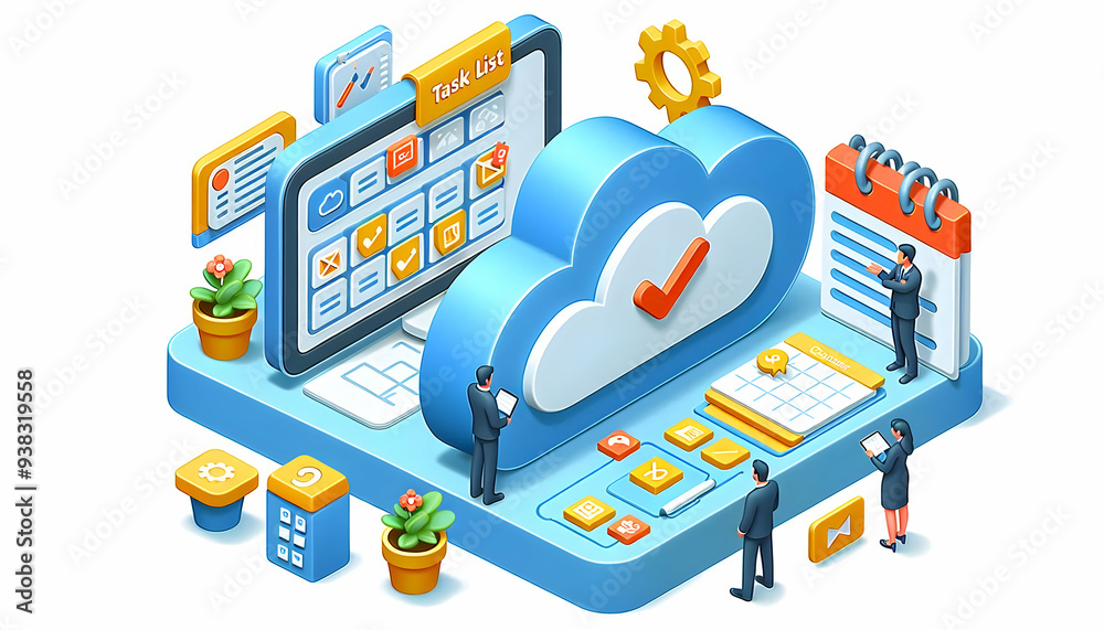 3d Flat icon as Cloud based project management tools with task and ... 3d Flat icon as Cloud based project management tools with task and ...