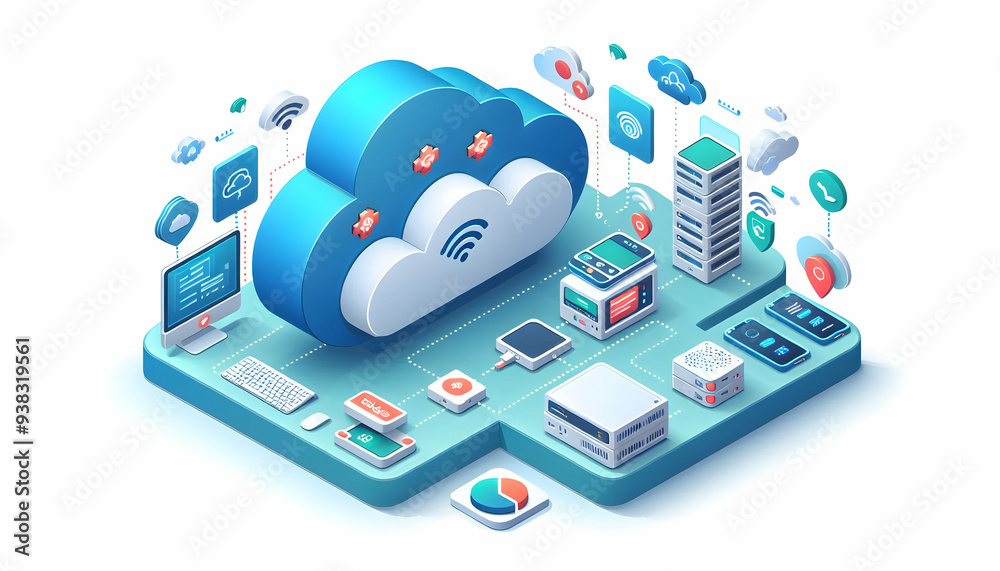 3d Flat icon as Cloud computing and edge computing integration with ...