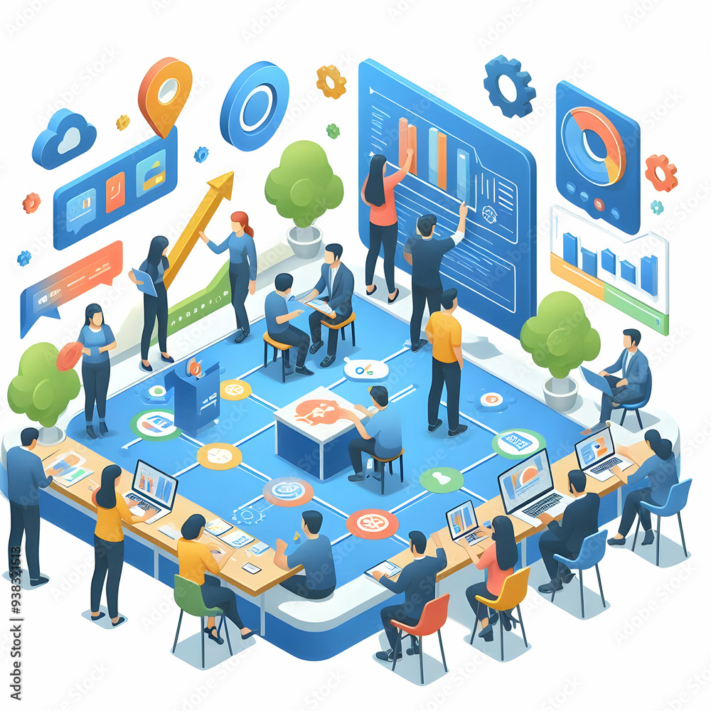 3d Flat vector as Cross functional team collaborating on a project ...