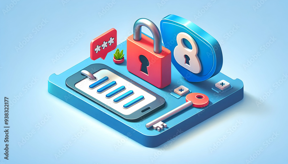 3d Flat vector as Password protection icon with a key concept as Vector ...