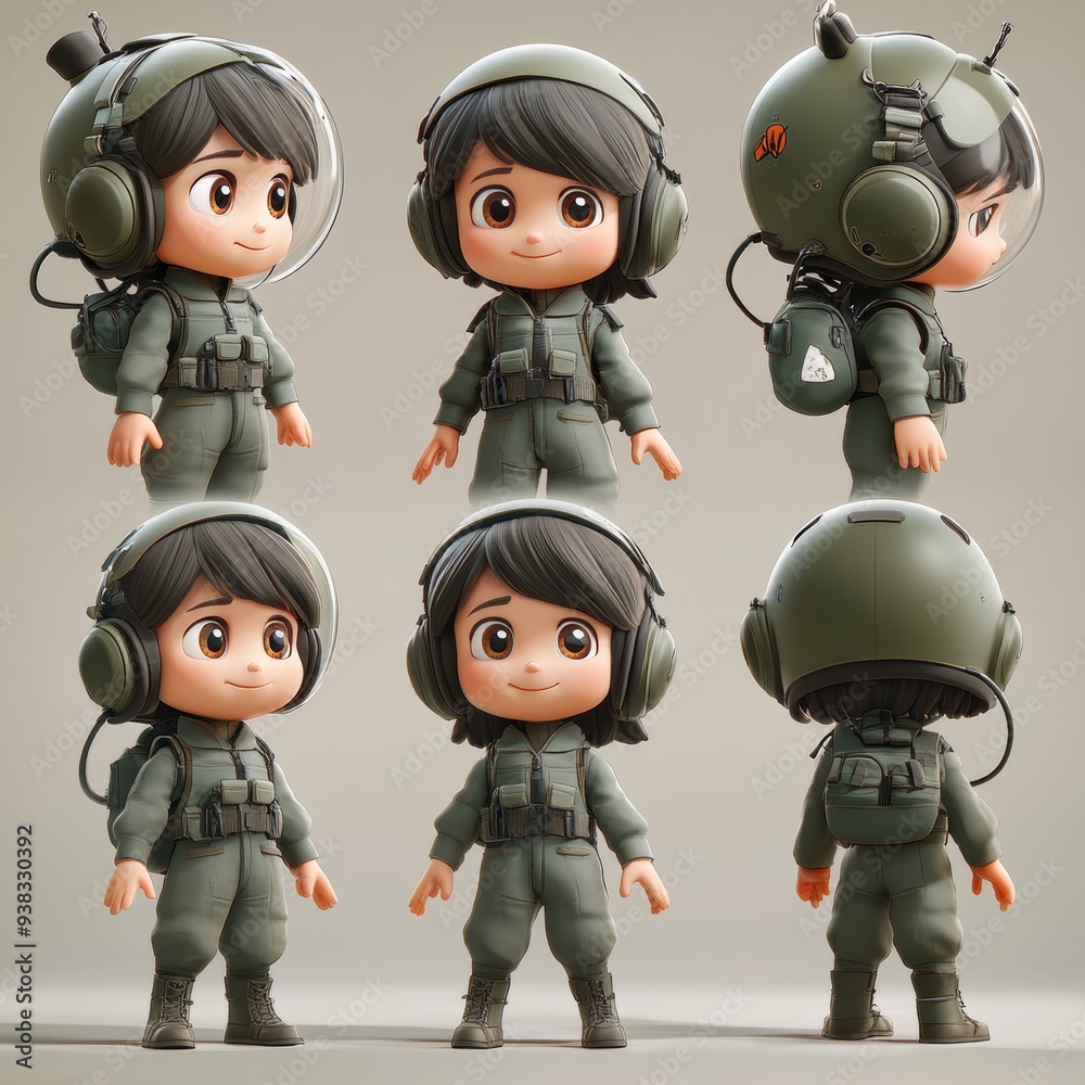 Cute chibi character in detailed astronaut and pilot uniform with ...