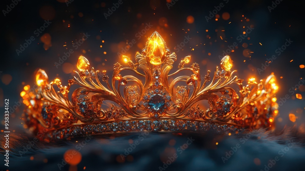 opulent crown forged from liquid gold ethereal glow precious gems ...