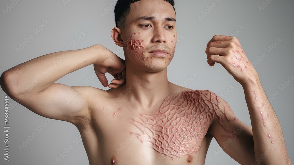 Young man with severe monkeypox skin symptoms showing extensive ...