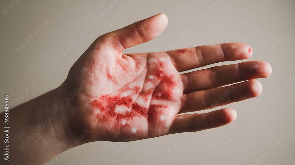 human hand displaying severe monkeypox symptoms with prominent red ...