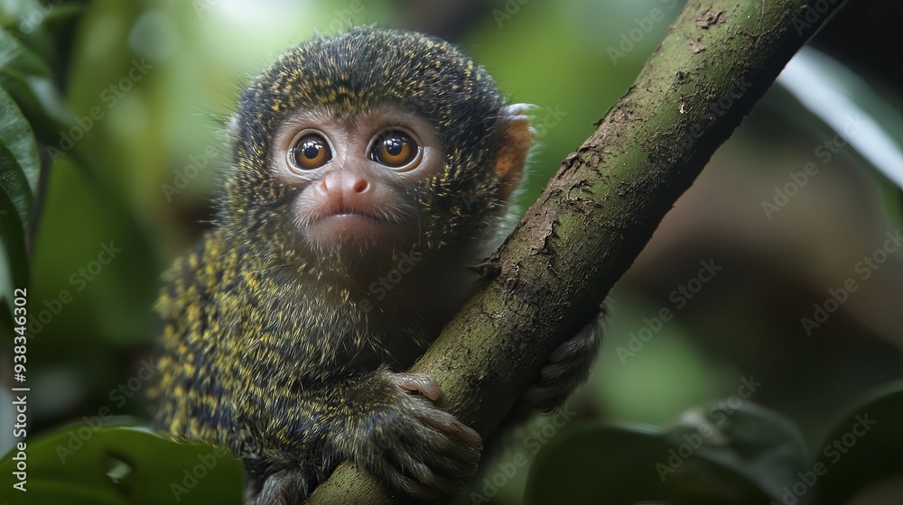 Western pygmy marmoset, Callithrix pygmaea, one of the smallest monkeys ...