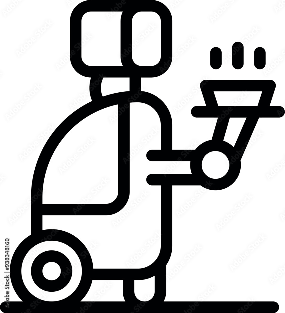 Simple outline food delivery robot holding hot meal tray icon for ui ...