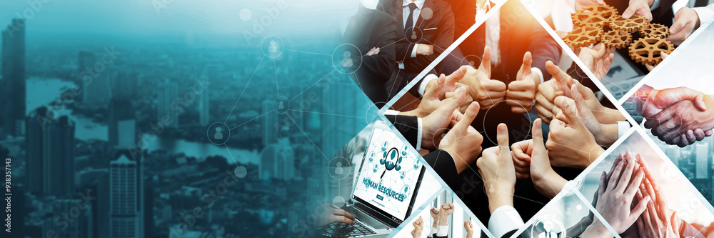 Teamwork and human resources HR management technology concept in ...