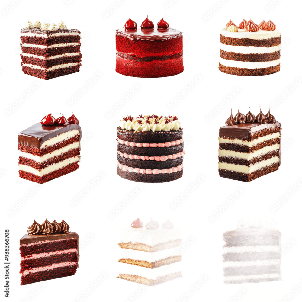 Set of different delicious cakes isolated on transparent background ...