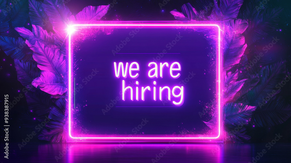 “A neon invitation design for a recruitment agency, featuring a purple ...