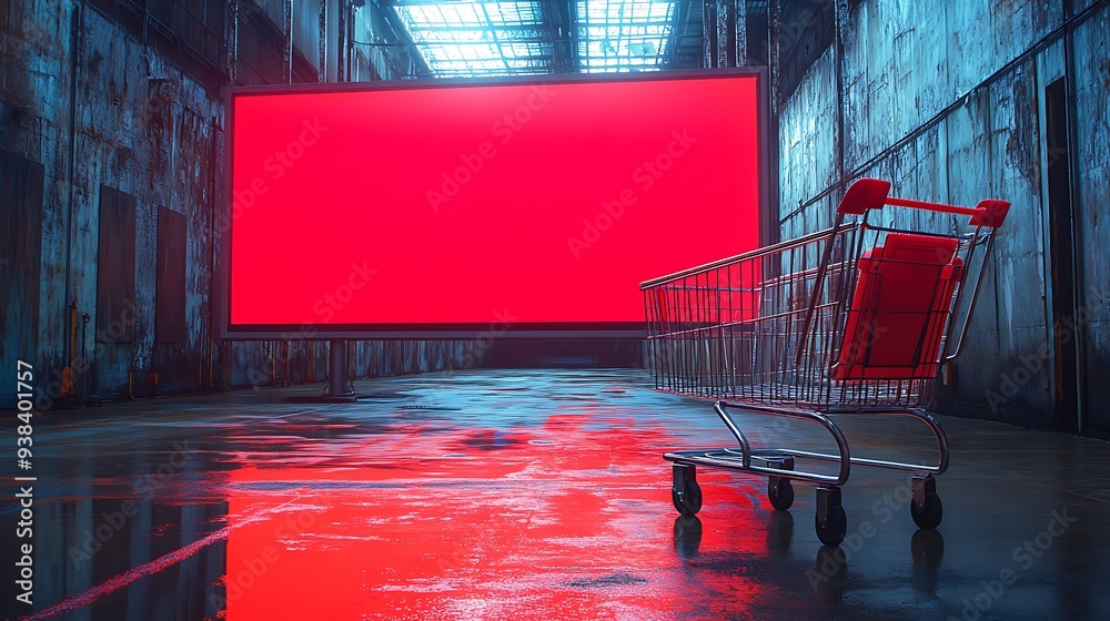 Sale light box in shopping cart with price tag at dark studio room ...