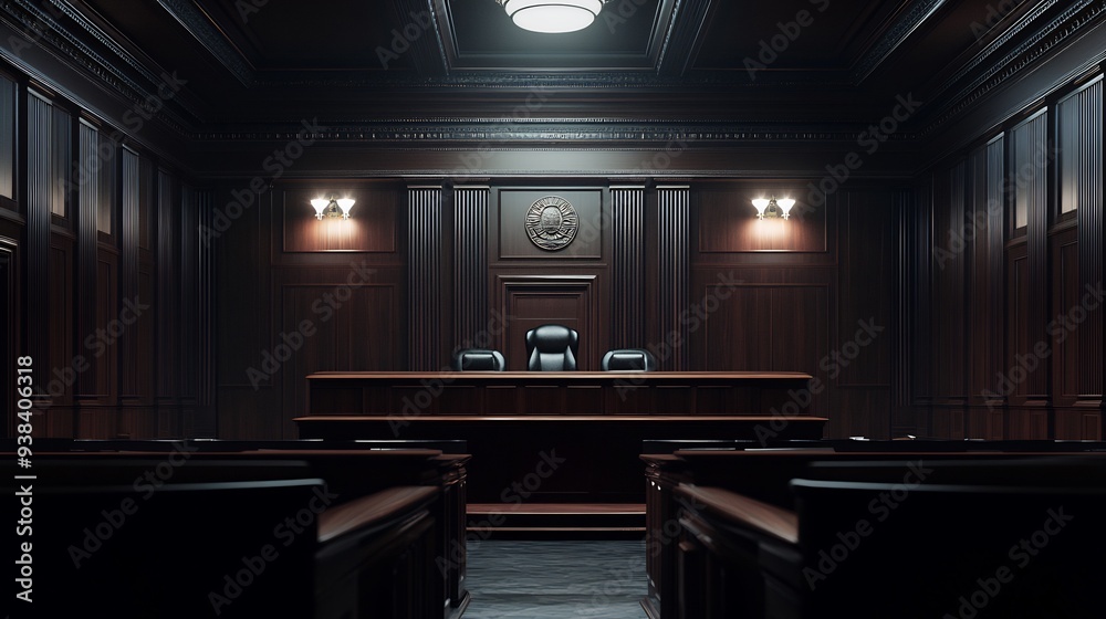 Courtroom Interior with Empty Seats and a Judge's Desk Stock ...