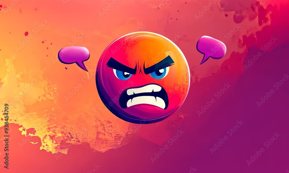 2D cartoon illustration of an angry face emoticon expressing dislike ...