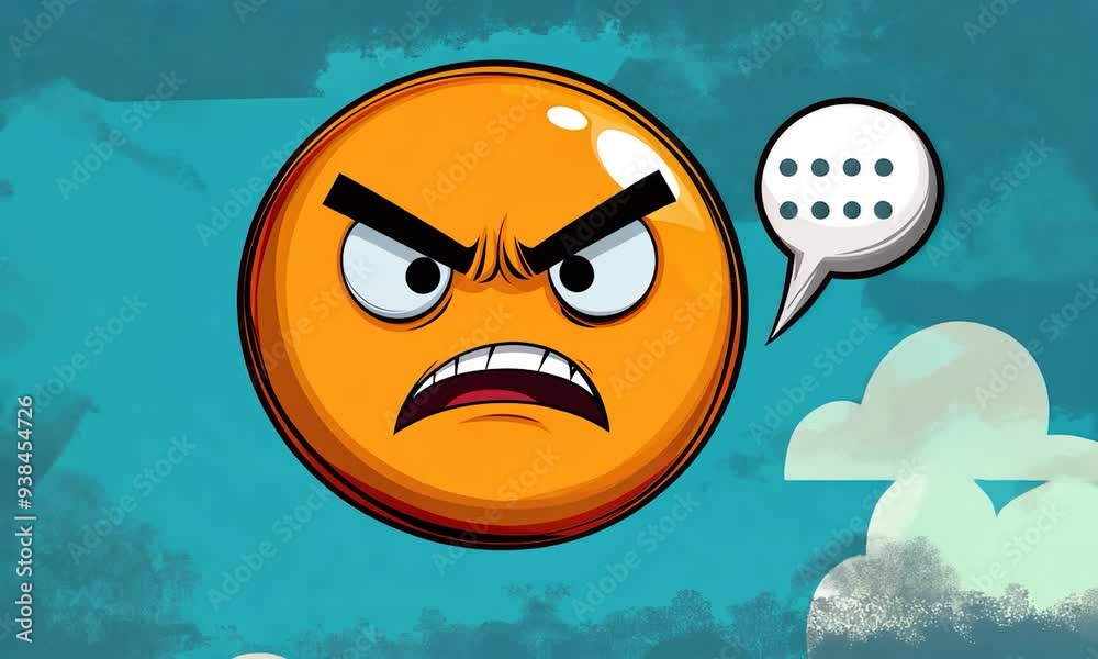 2D cartoon illustration of an angry face emoticon expressing dislike ...