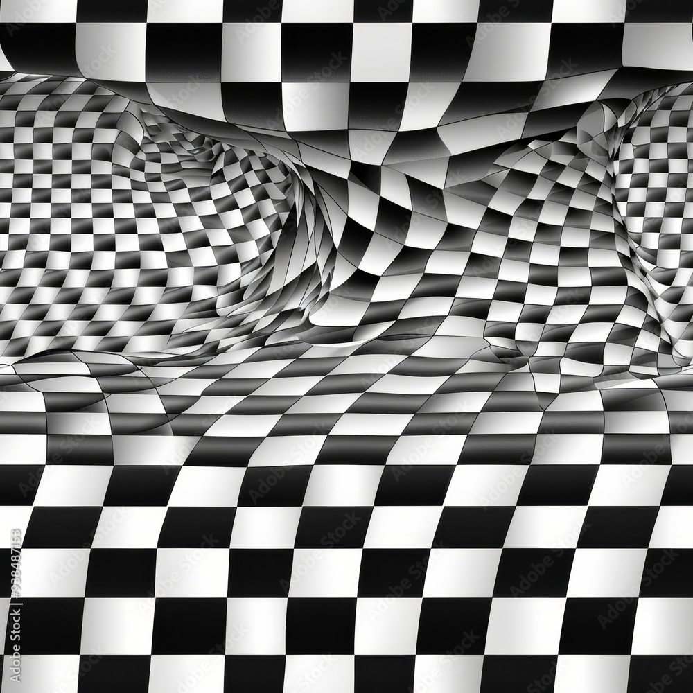 A unique checkered design featuring a distorted 3D perspective ...