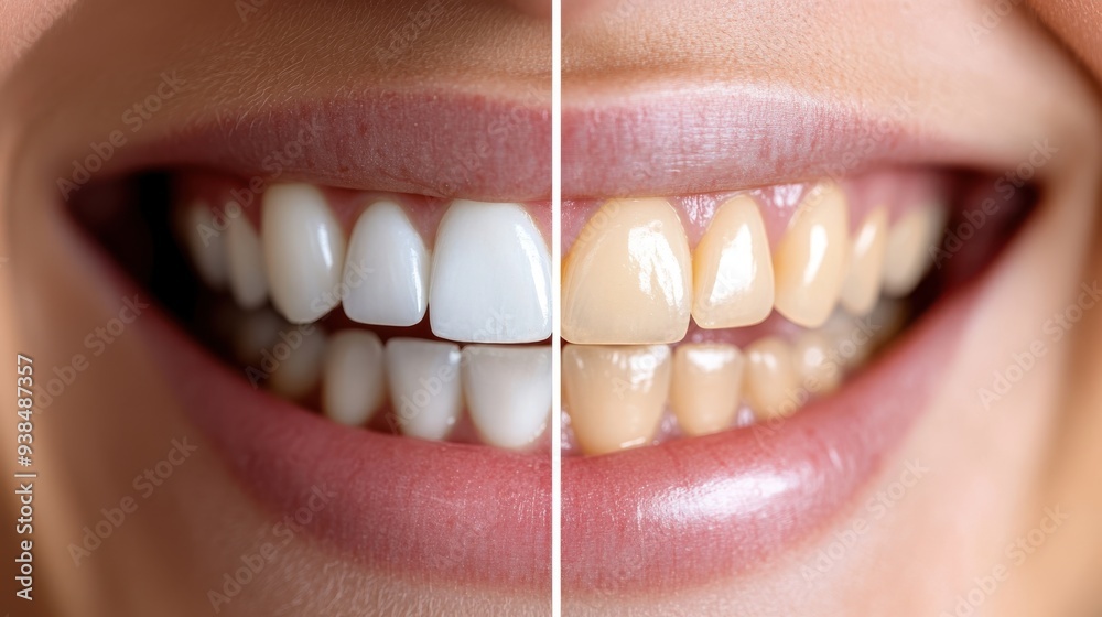 An image displaying a dental transformation with a side-by-side ...