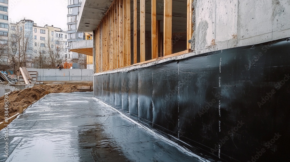 Waterproofing and insulation at construction site, waterproofing ...