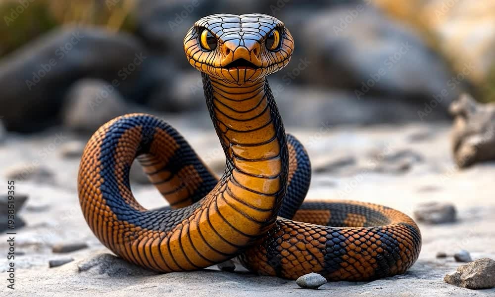 2D cartoon style cobra toy depicted in a striking pose ready to strike ...