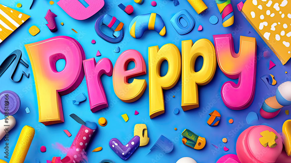 Preppy written in bright colors, graphic banner. Popular Gen Z ...
