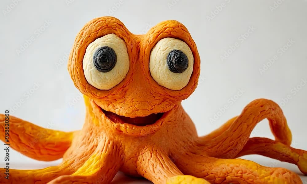2D cartoon style creature made of play dough on a white backdrop ...