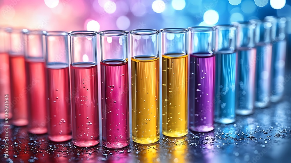 The tubes that are filled with chemicals are in different colors and ...