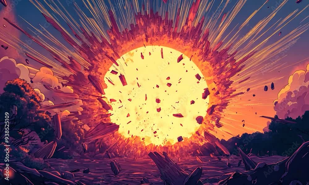 2D cartoon style illustration depicting a powerful slash impact in an ...