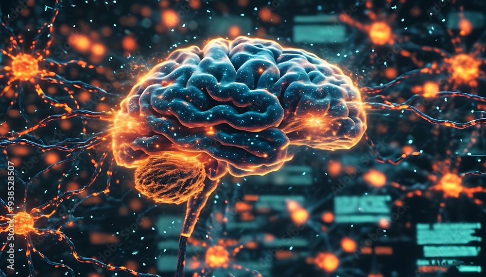 brain with neuron networks fading and disconnecting, surrounded by ...