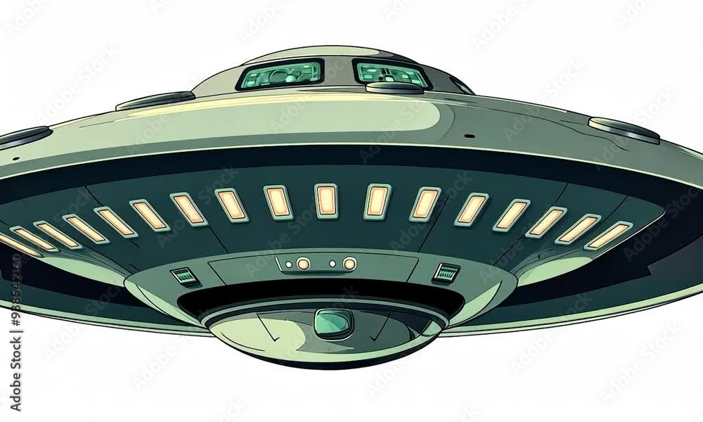 2D cartoon style UFO featuring a retro alien spaceship and flying ...