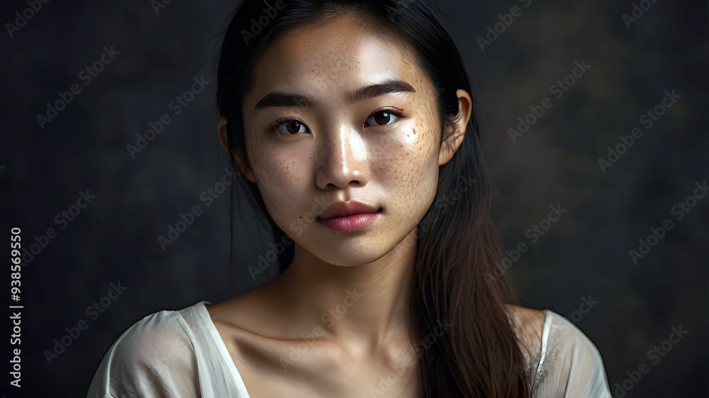 Close-up face of attractive young Asian woman with melasma ...