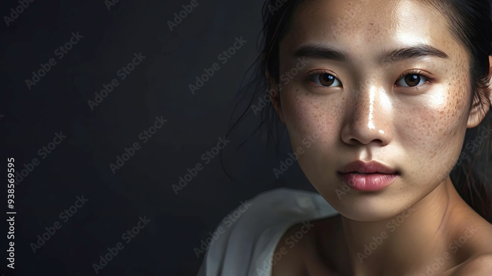 Close-up face of attractive young Asian woman with melasma ...