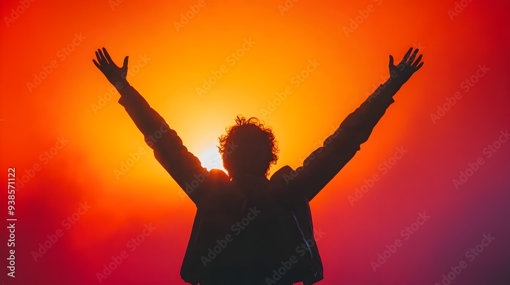 Portrait of a person striking a confident celebratory pose with both ...