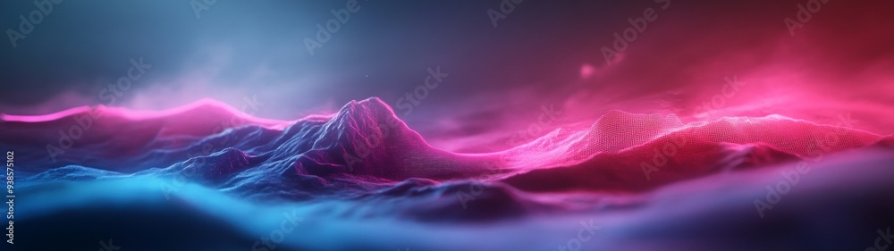 Glitch Art Landscape, a surreal scene featuring pixelated mountains and ...
