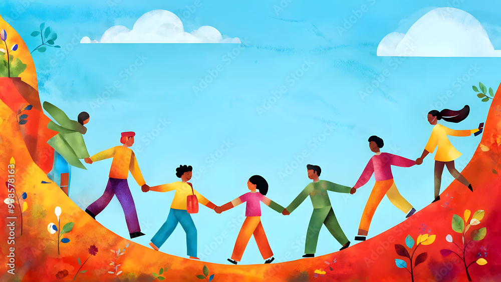 Illustration of different groups of people holding hands. Unity ...