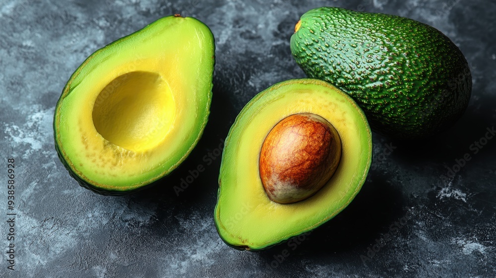 A cross-section view of a Hass avocado, with the seed still in place ...