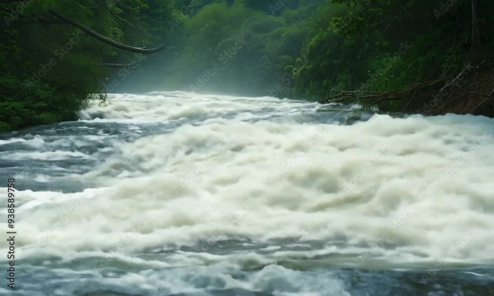 Water cascading over rocks in a waterfall surrounded by a natural ...