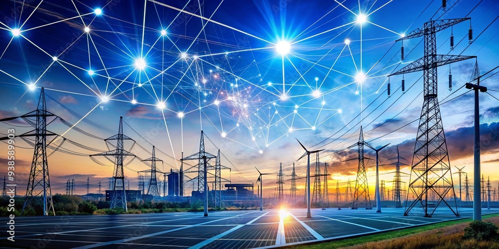 Smart electrical grid with visually represented energy flows ...