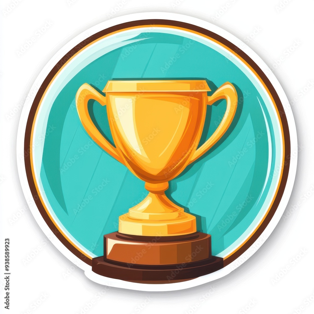 Sticker of a trophy in circle shape, flat vector illustration, on white ...