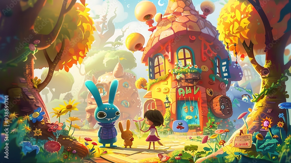 Children's book cover template, vibrant colors, playful cartoon ...