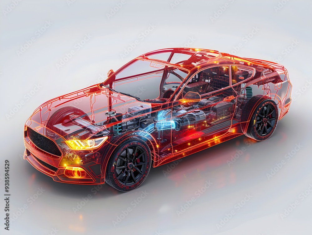 Transparent 3D Mesh Rendering of Electric Vehicle Internal Wiring ...
