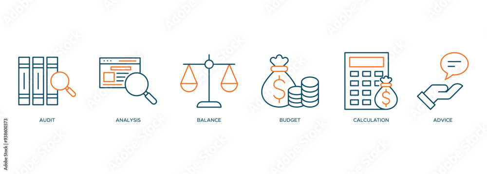 Accounting icon set vector banner web illustration concept for business ...