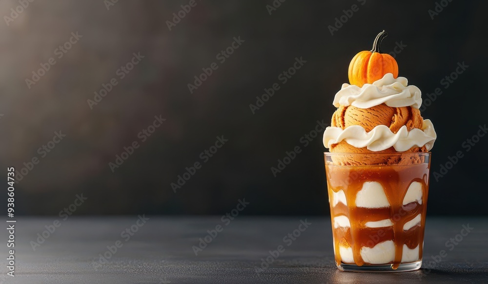 Fall-themed ice cream sundae with layers of spiced ice cream, whipped ...