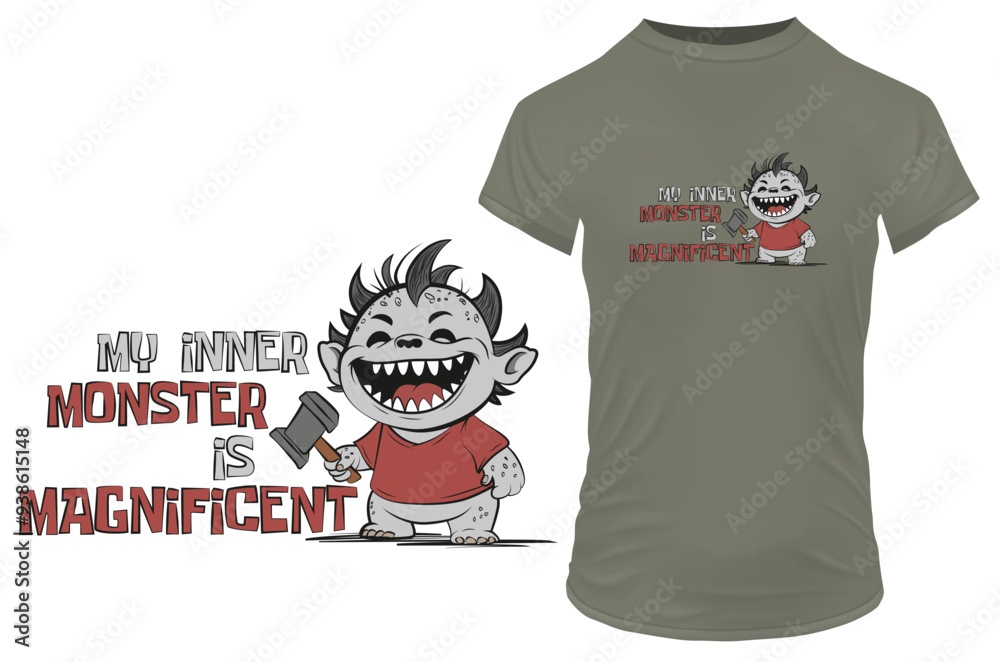 Cute little baby monster with a hammer in hand and a funny quote my ...