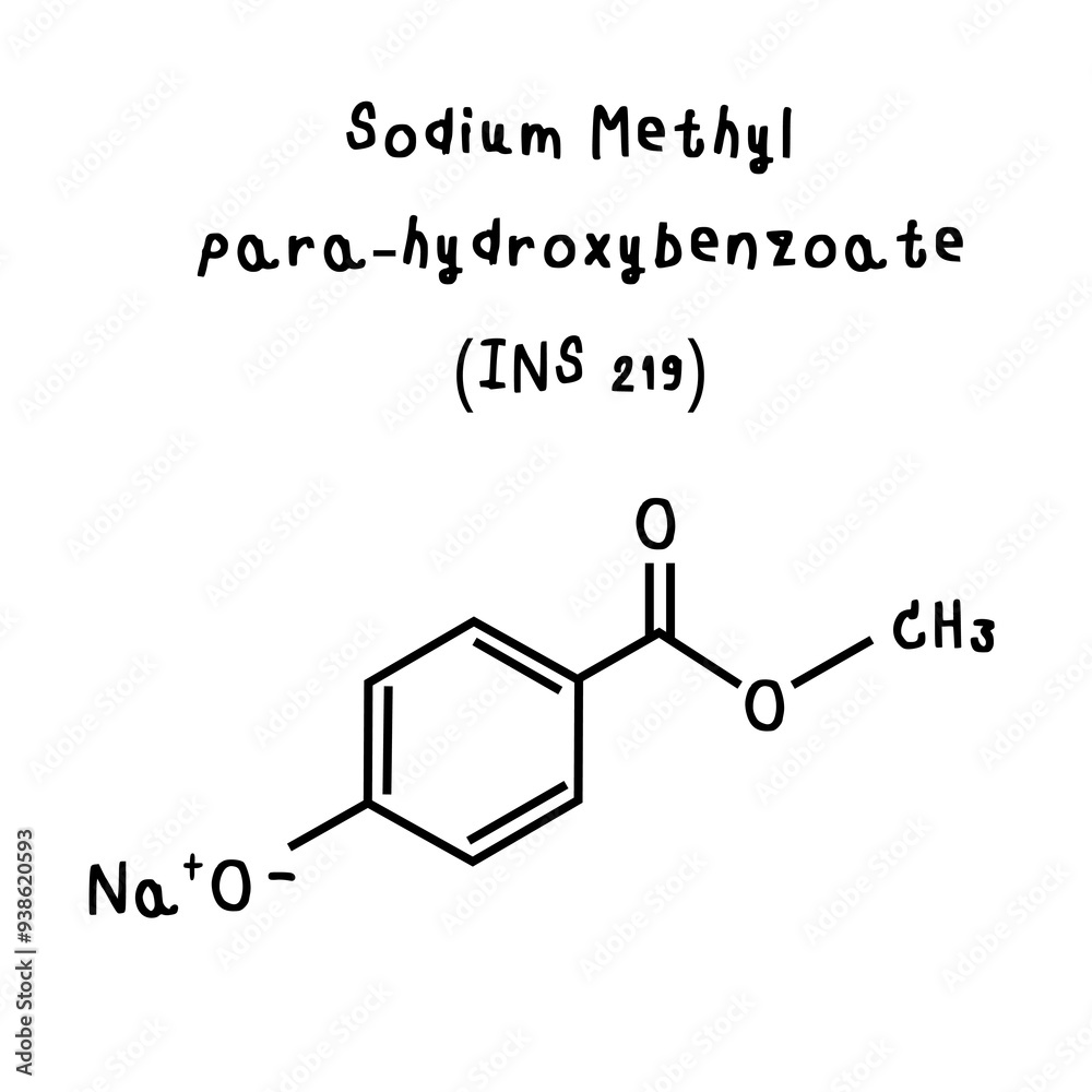 chemical structure of Sodium Methyl -para-hydroxybenzoate illustration ...