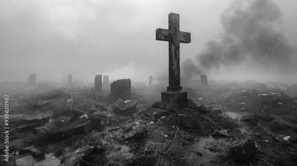 Symbol of Tragedy: Cross Stands Amidst the Horrors of War's Devastation ...