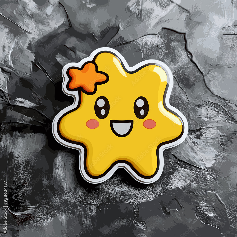 Cute 2D Sticker Happy Blob Character on Grey Textured Background Die ...