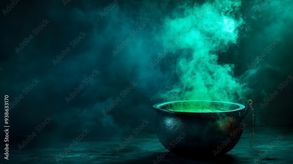 A photograph of a bubbling cauldron with green smoke rising isolated ...