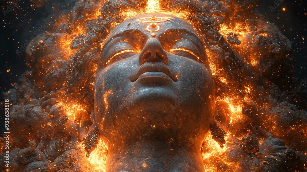 Brahma with four faces, each gazing in a different direction ...