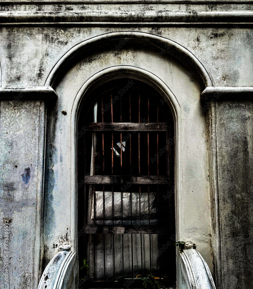 Wrought iron gate, the ancient iron cage door was used as a prison to ...