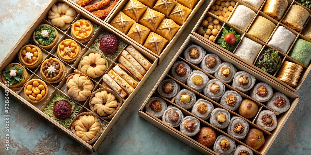 Eid gift boxes filled with traditional Arabic sweets, Arabic sweets ...
