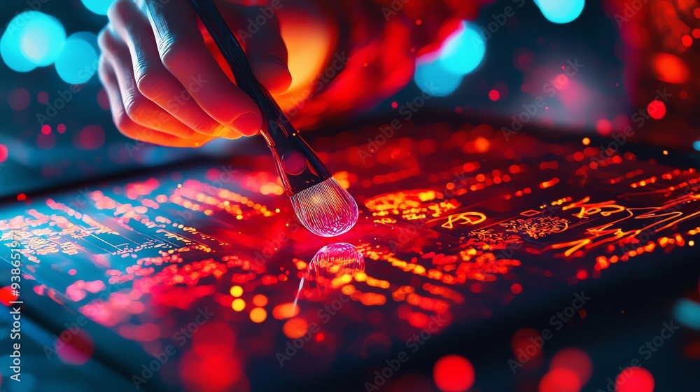 A Japanese calligraphy master using a holographic brush to create ...