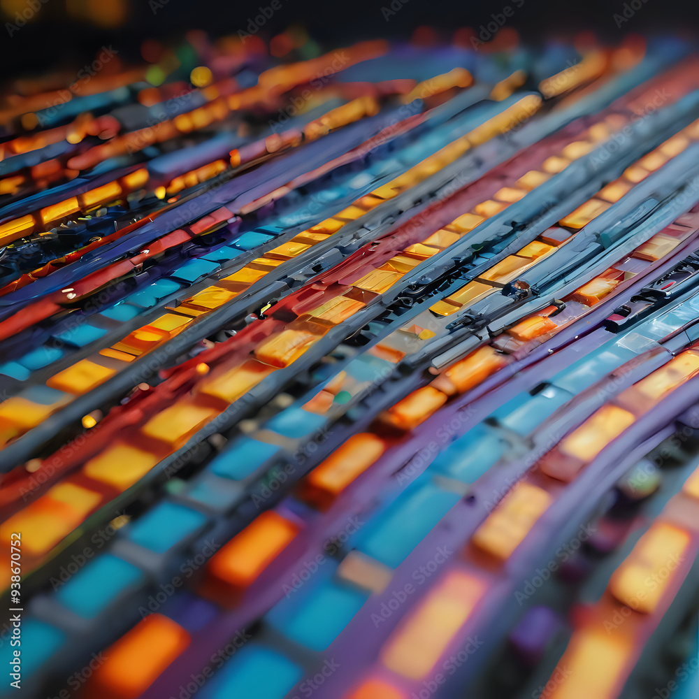brightly colored keyboard keys are arranged in a row on a table Stock ...